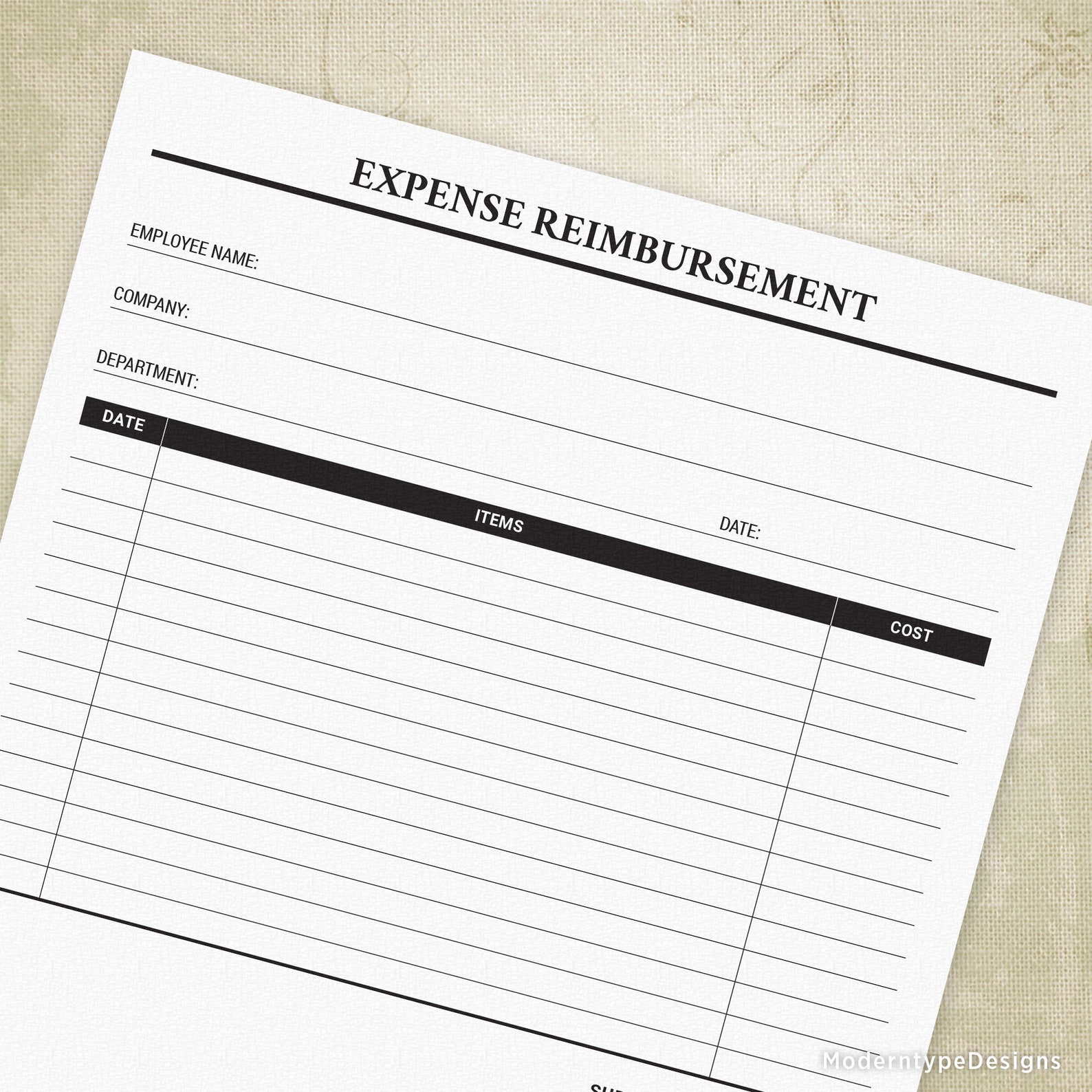 Expense Reimbursement Printable Form, Itemize Office Expenses, Expense ...
