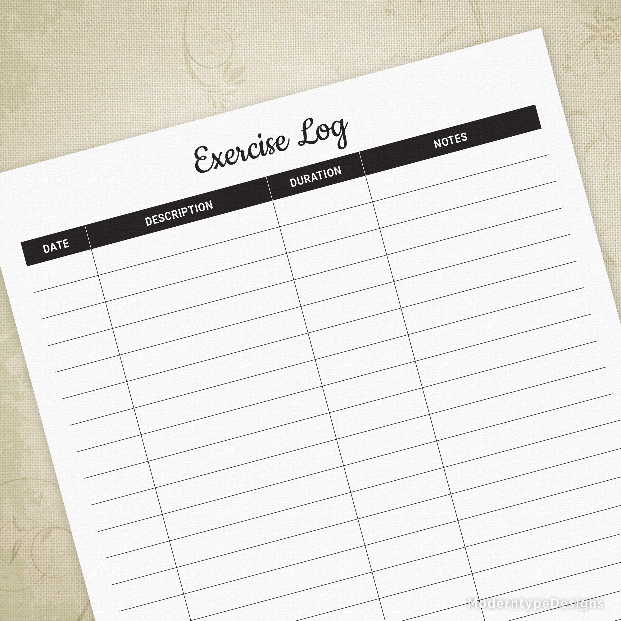 Exercise Log Printable, Workout Planner, Fitness Journal, Healthy ...
