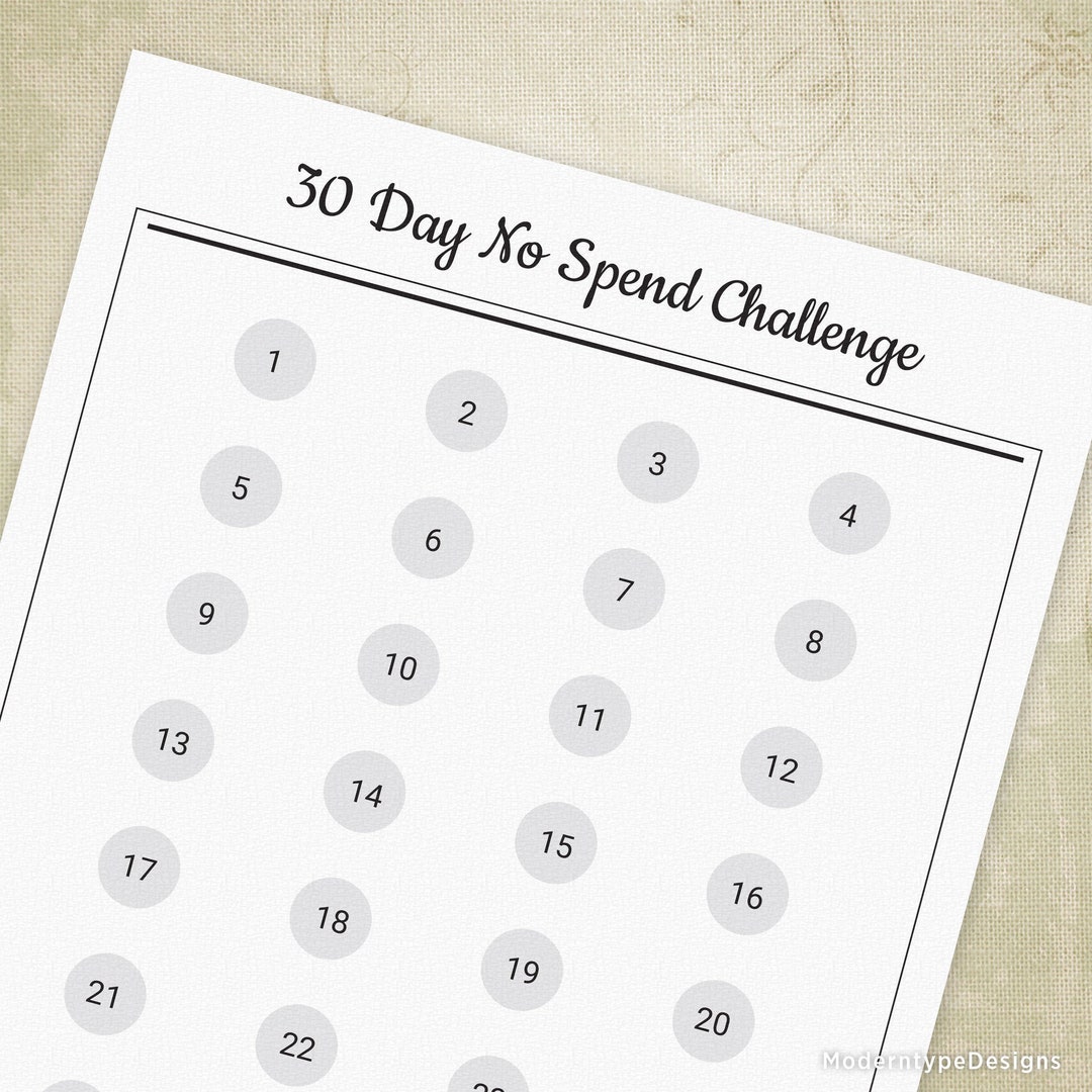 30 Day No Spend Challenge, Printable Budget Tracker, Money Saving ...