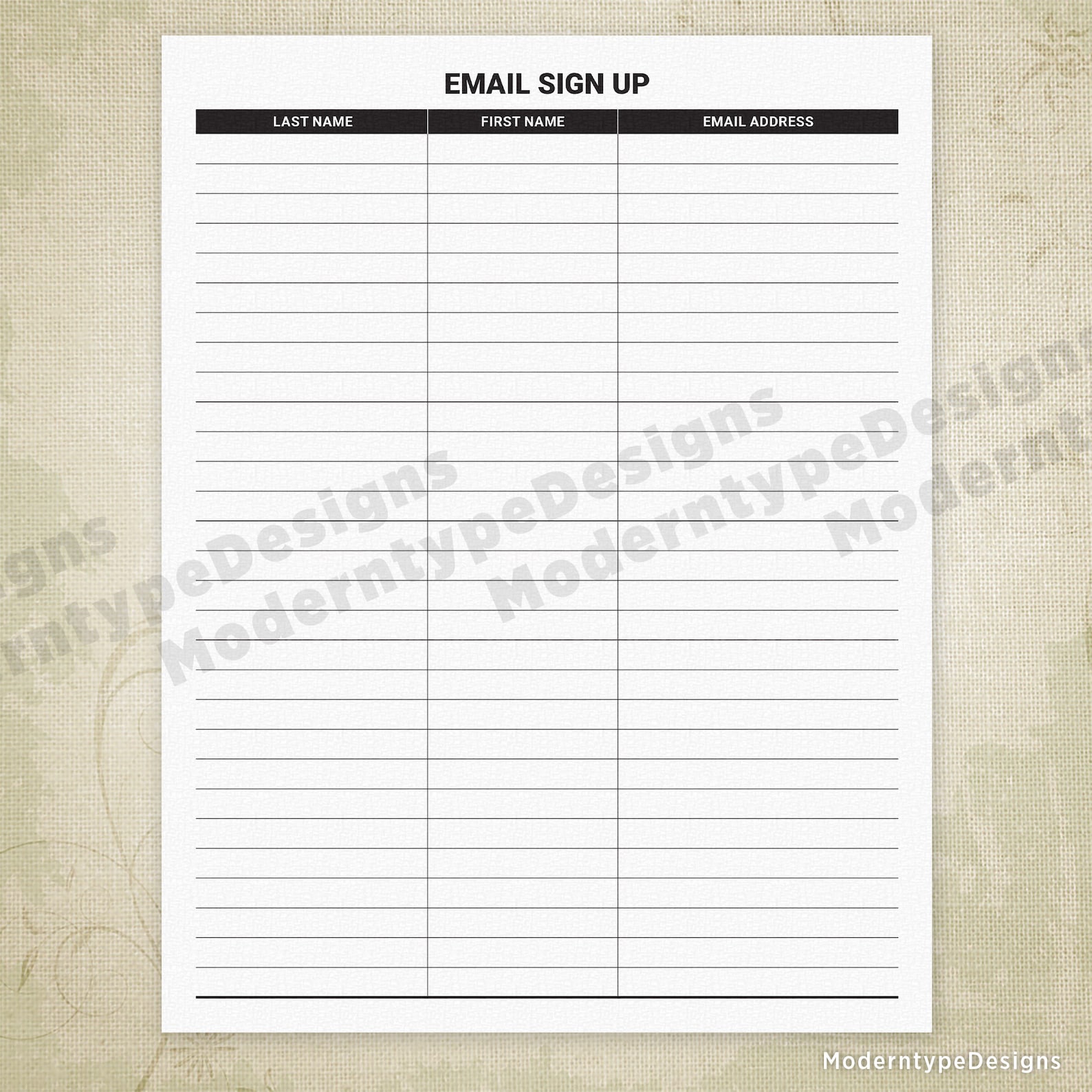 Email Sign up Sheet, Basic Address Tracker Printable for Clipboard ...