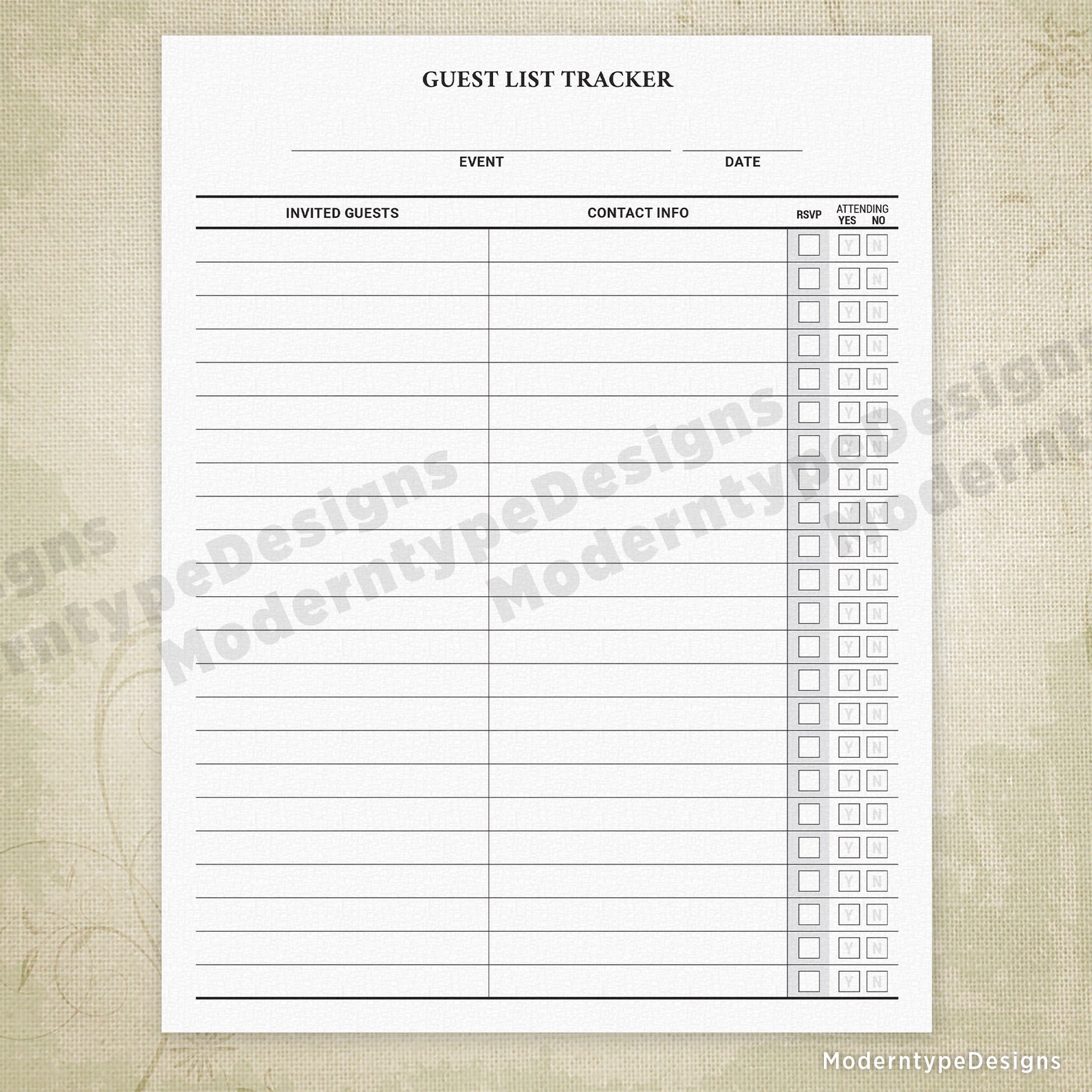 Guest List Tracker Printable Form, Event RSVP List, Party Attendance ... Guest List Tracker Printable Form, Event RSVP List, Party Attendance ...