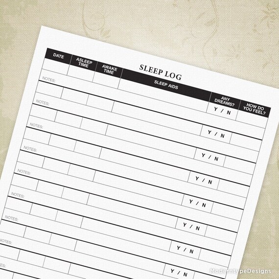 Sleep Log Printable Form Sleep Schedule Diary Nighttime | Etsy