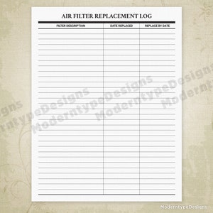 Air Filter Log Printable Form, Air Filter Planner, Simple Home ...
