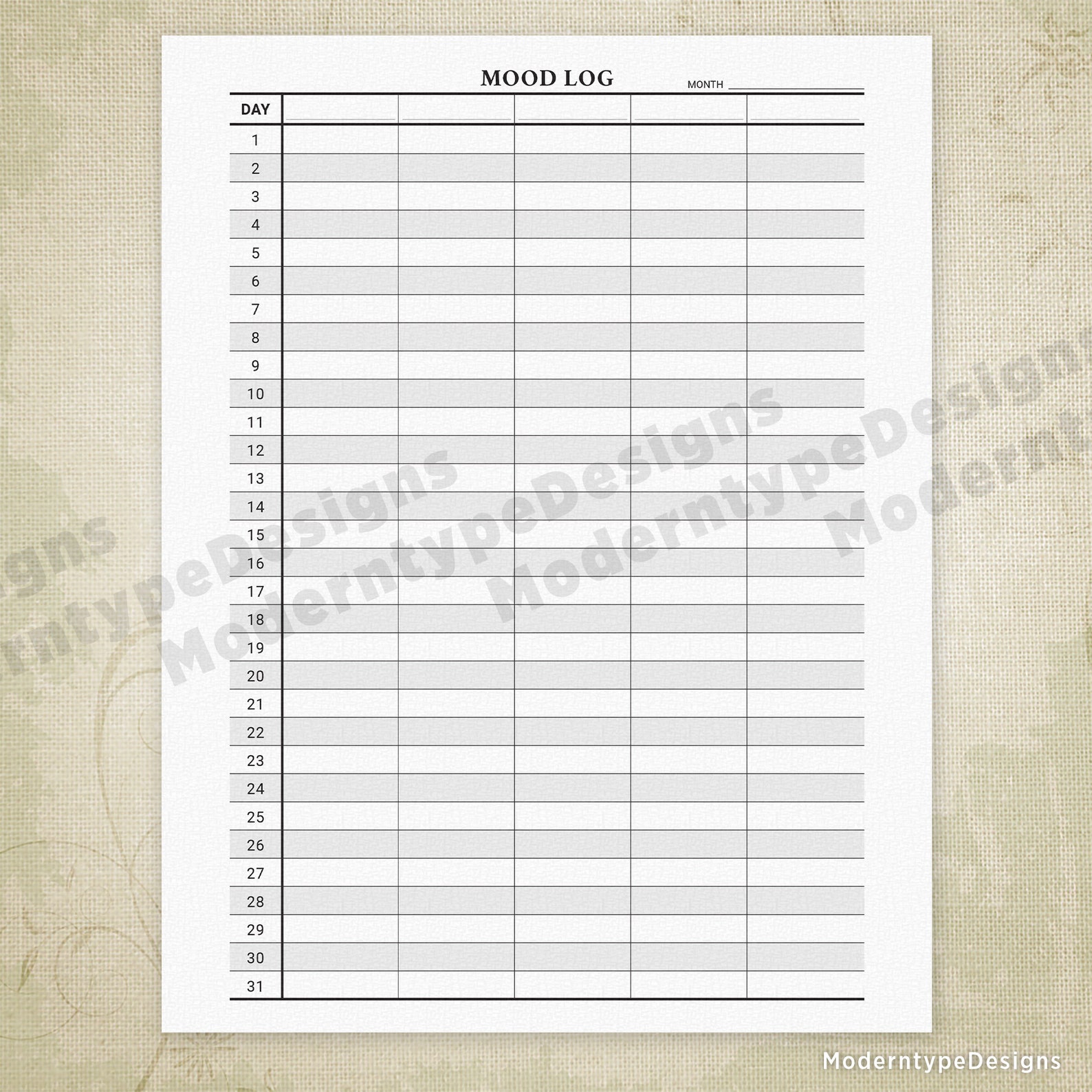 Mood Log Printable Form, Attitude Tracker, State of Mind Planner ...