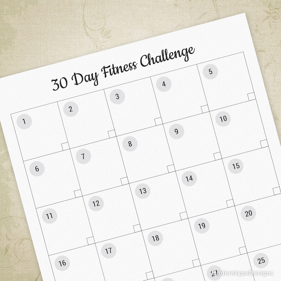 30 Day Fitness Challenge Printable: Workout Tracker (digital Download ...
