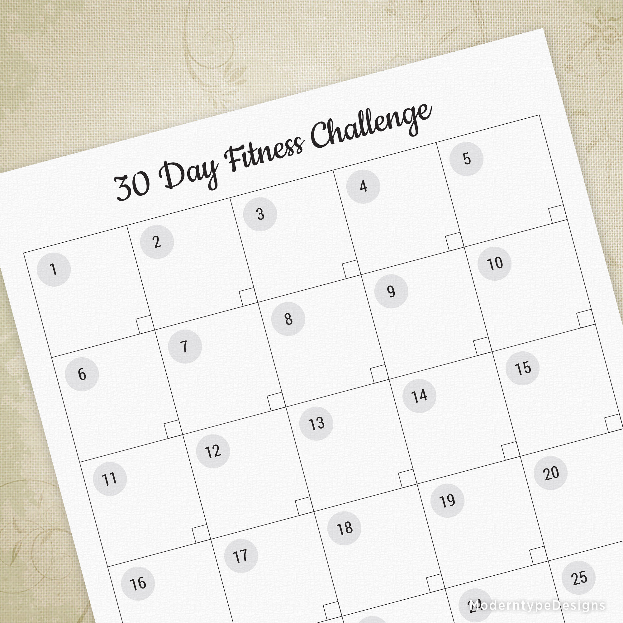 30 Day Fitness Challenge Printable Exercise Planner Workout Log