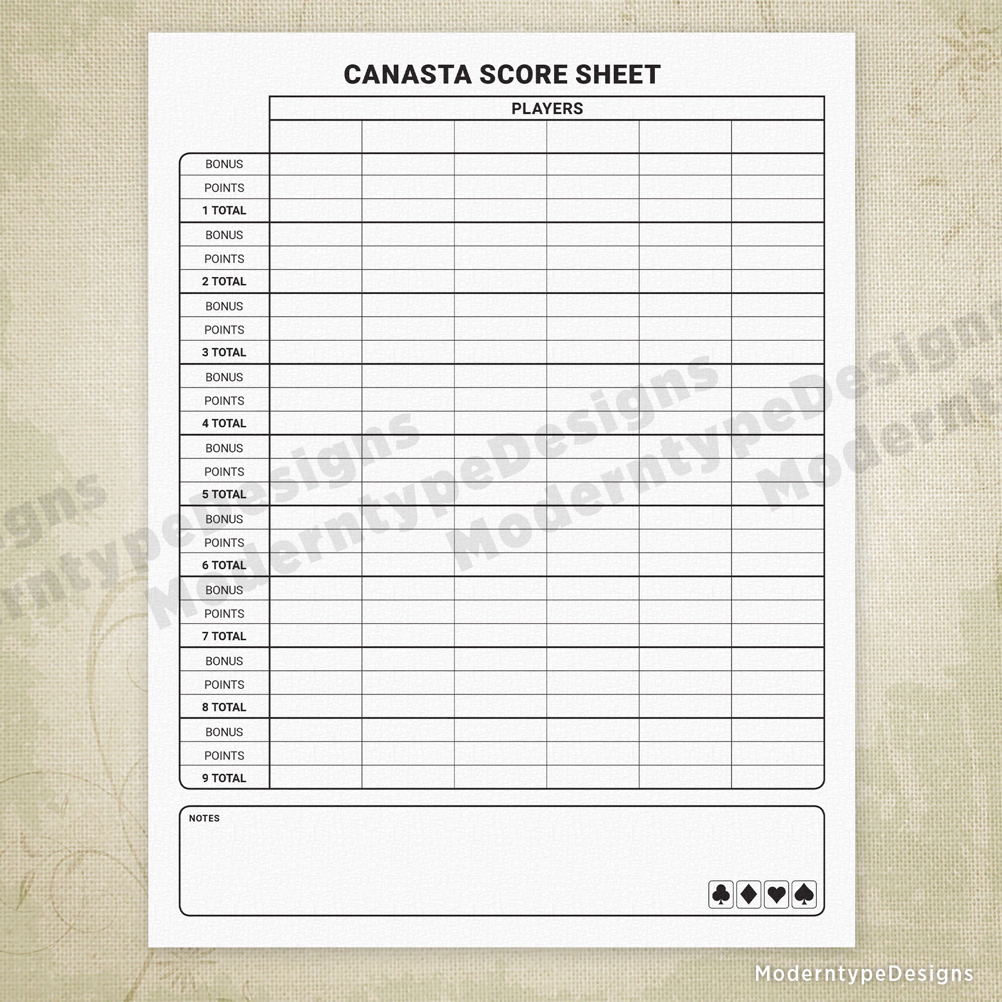 Card Game Scoring Sheets Printable Digital Download, Pinochle, Euchre ...