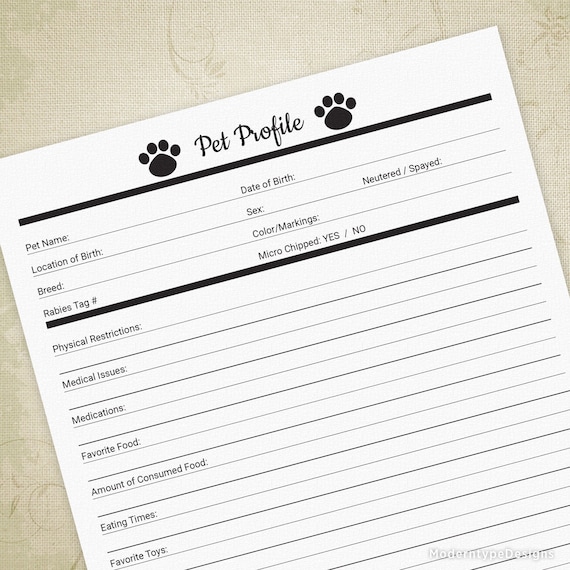 Pet Profile Printable for Pet Owners & Businesses Dog Info - Etsy Ireland