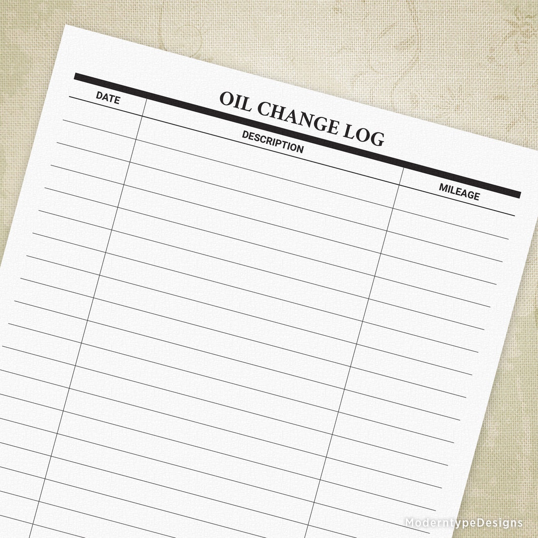 Oil Change Log Printable Form, Car Maintenance Tracker, Mower, Truck ...
