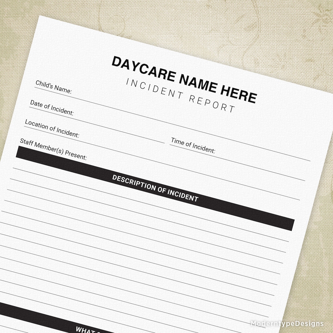 Incident Report Printable, Daycare Form, Child Accident, Ouchie Sheet ...