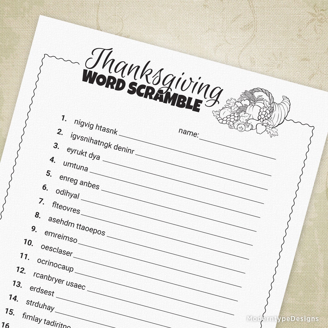 Thanksgiving Word Scramble Game Printable Digital Download, Word ...