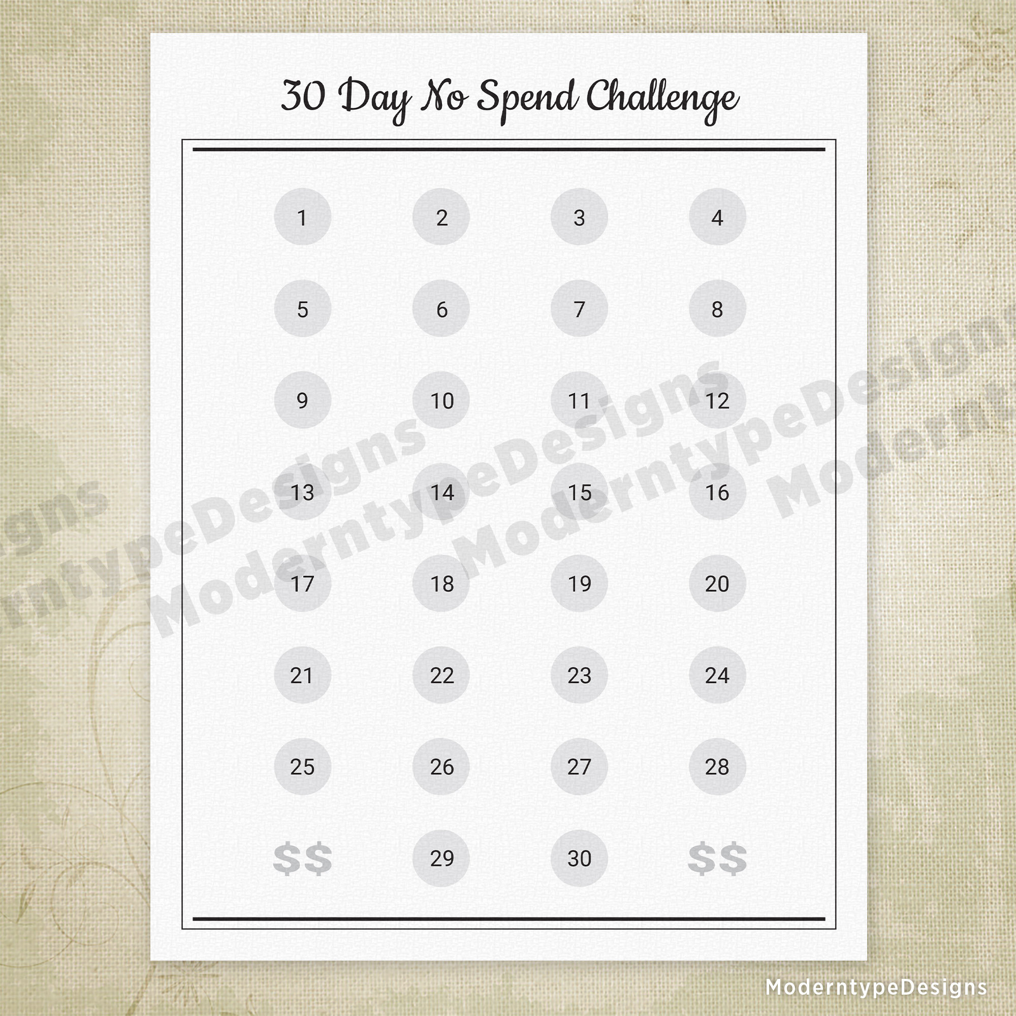 30 Day No Spend Challenge, Printable Budget Tracker, Money Saving ...