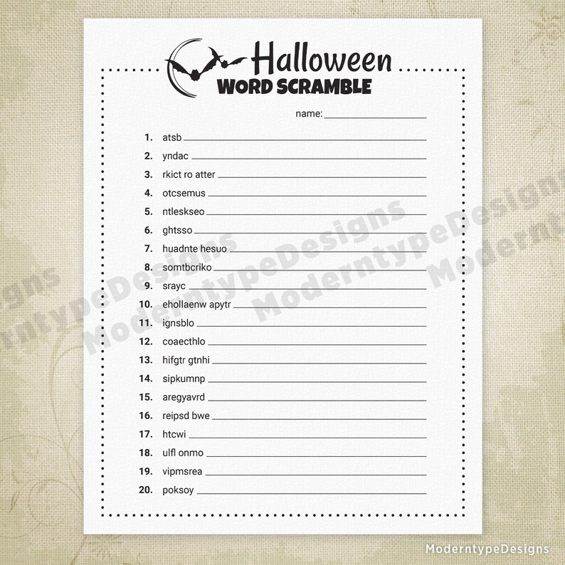 Halloween Word Scramble Game Printable Digital Download Word - Etsy
