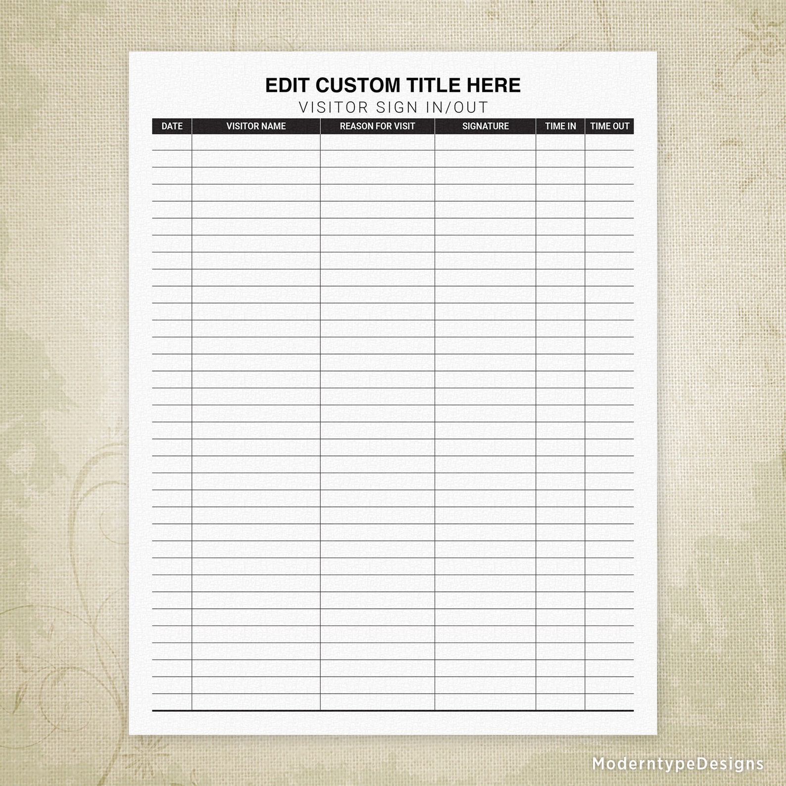 Event Sign in Sheet Printable, Sign Out Form, Signature List, Admission ...
