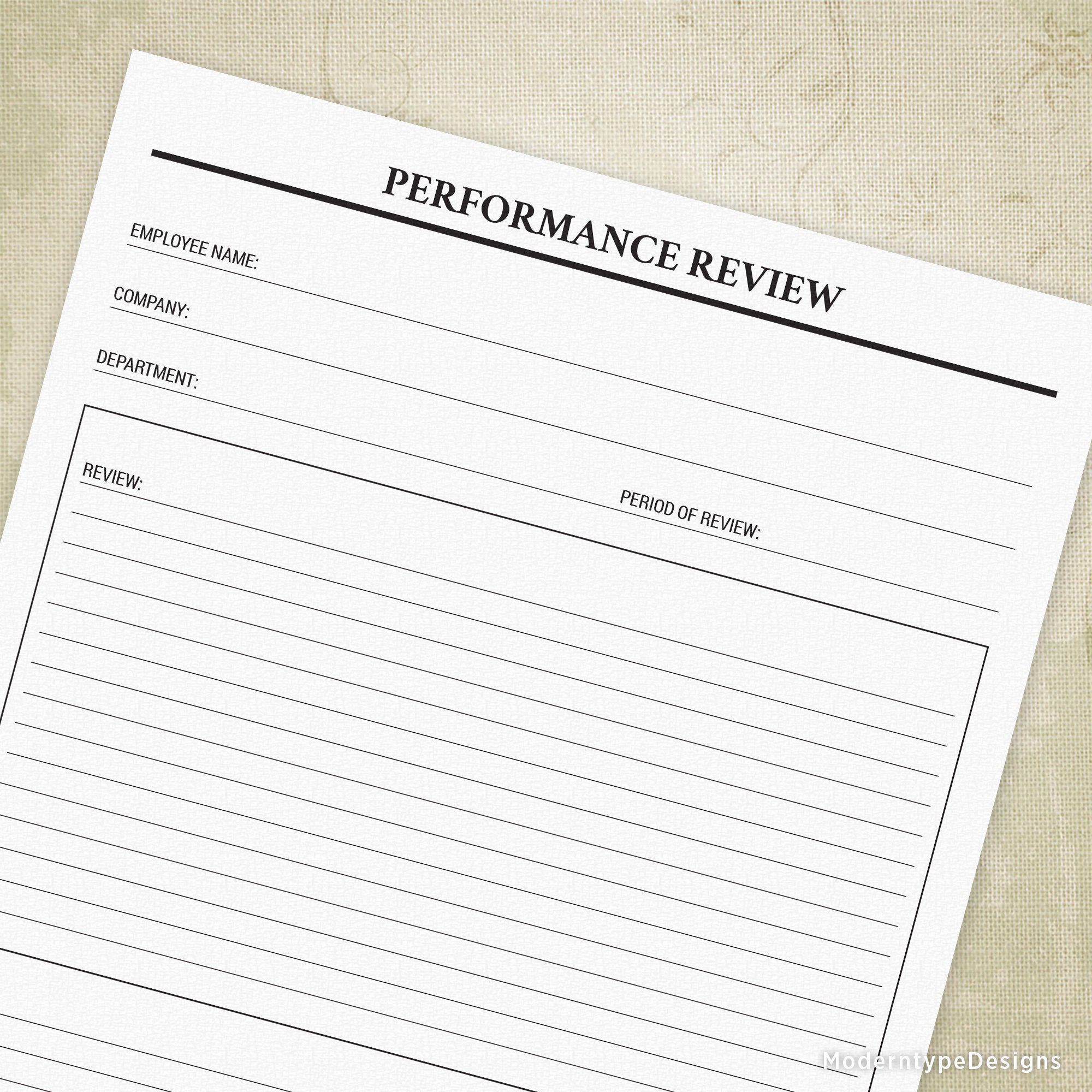 Employee Performance Review Printable Form, Worker, Boss Recognition ...