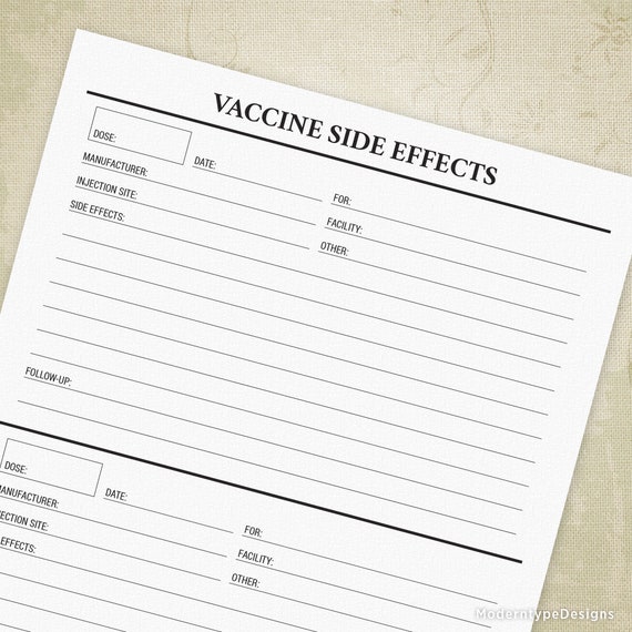 Vaccine Side Effects Printable Tracker Vaccination Dose Log - Etsy