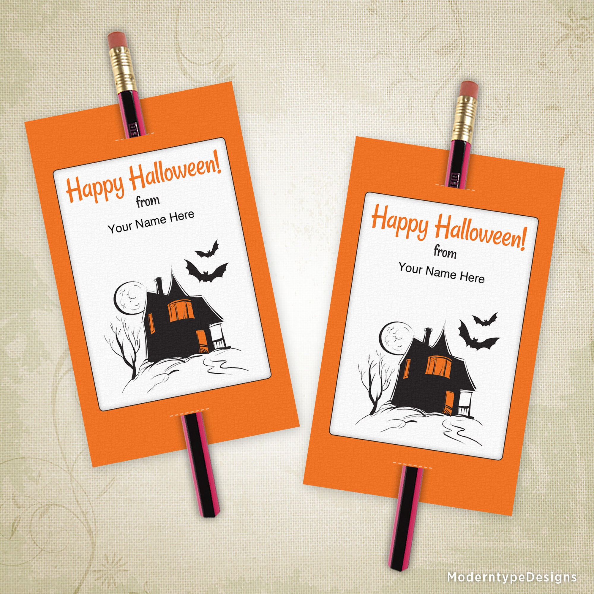 Halloween Glow Stick Pencil Tag Insert Printable, Trick or Treat Party ...