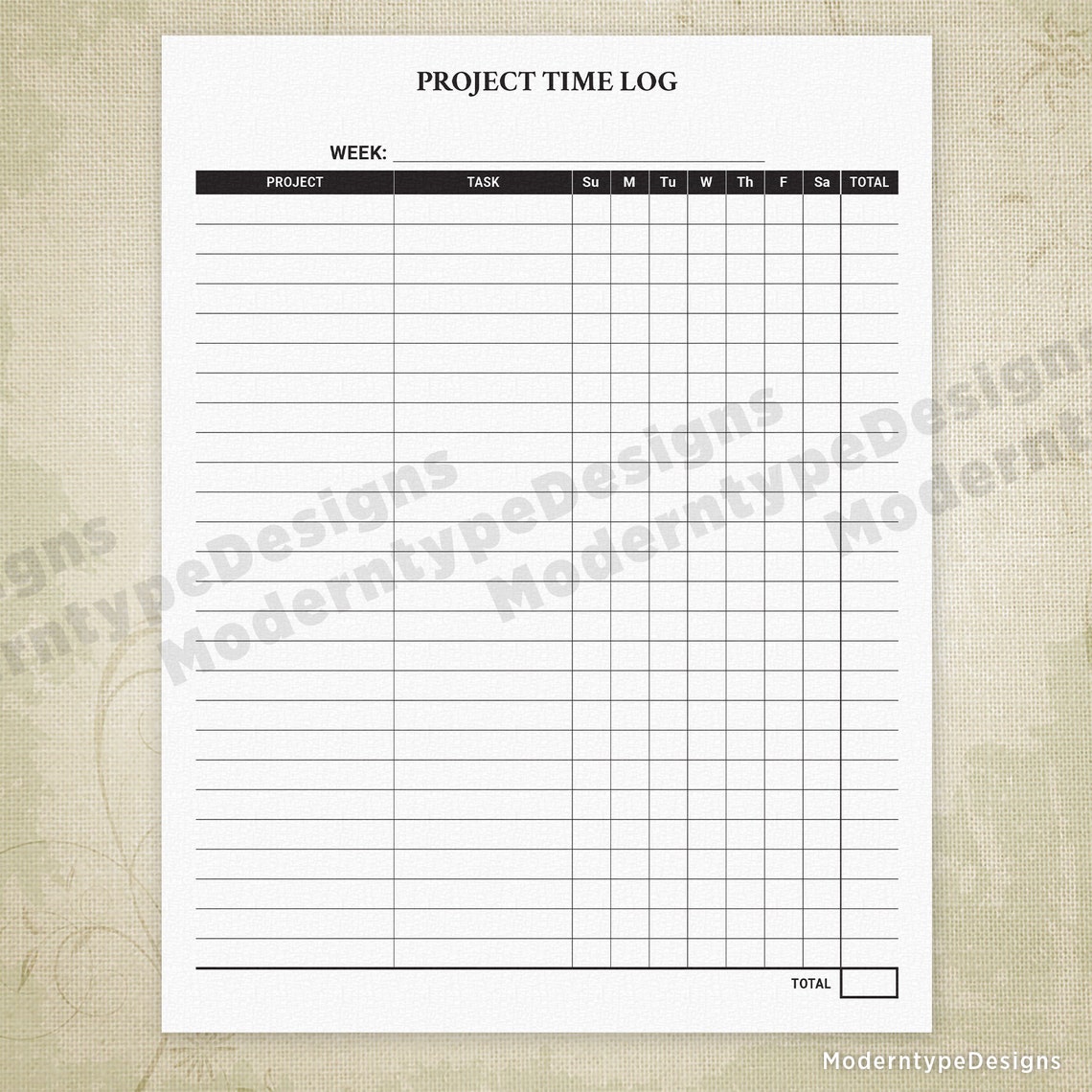 Project Time Log Printable, Weekly Hours Tracker, Minutes Form ...