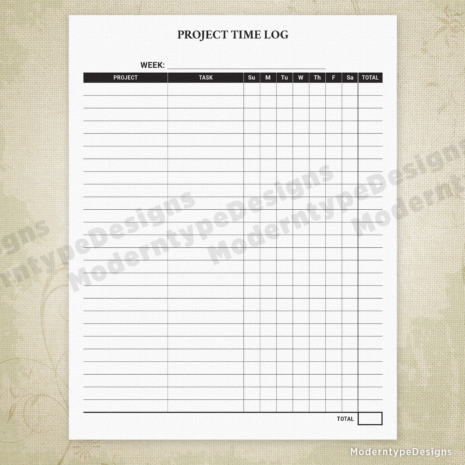 Project Time Log Printable, Weekly Hours Tracker, Minutes Form ...