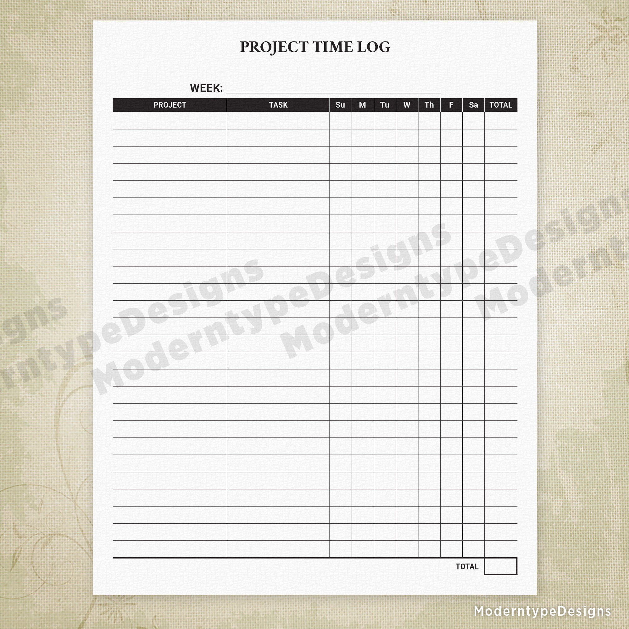 Project Time Log Printable, Weekly Hours Tracker, Minutes Form ...