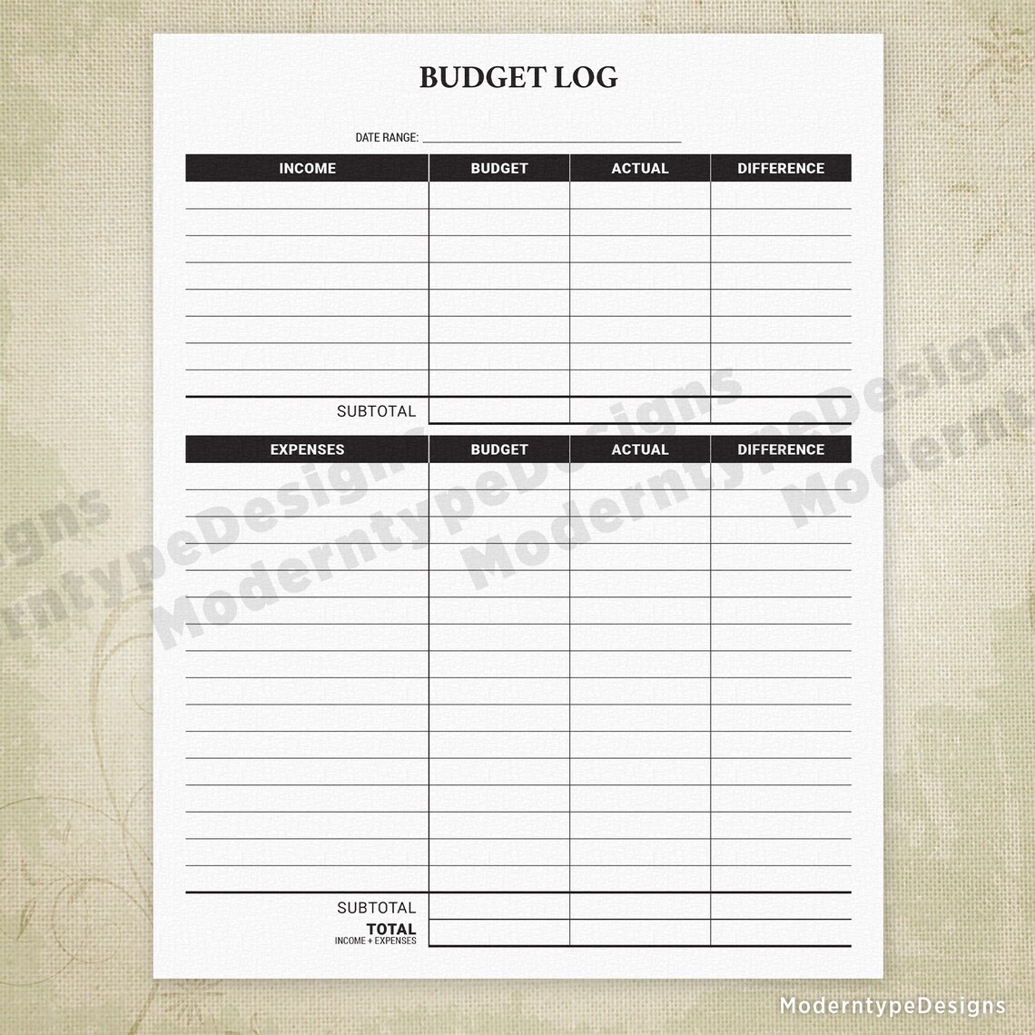 Budget Log Printable Expenses Tracker Spending Form Cash - Etsy