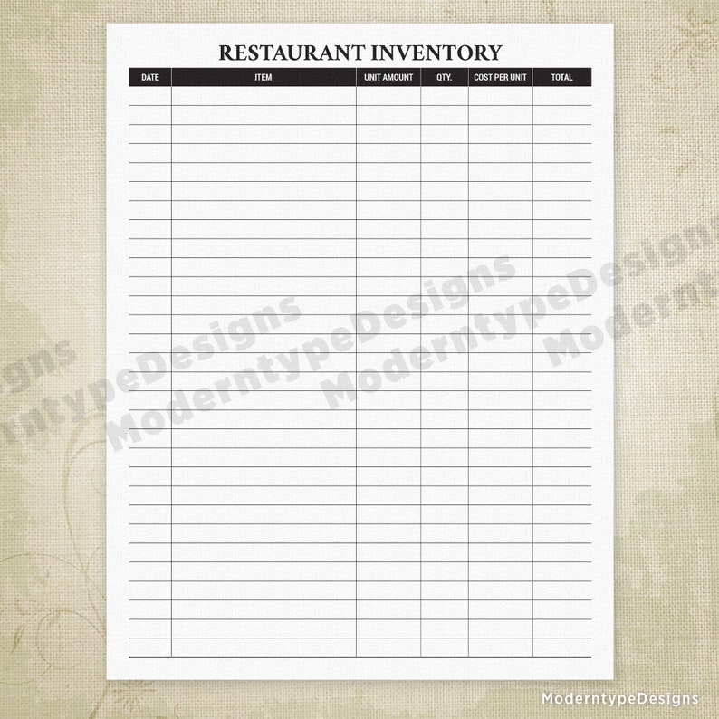 Restaurant Inventory Printable, Food Quantity Form, Kitchen Management ...