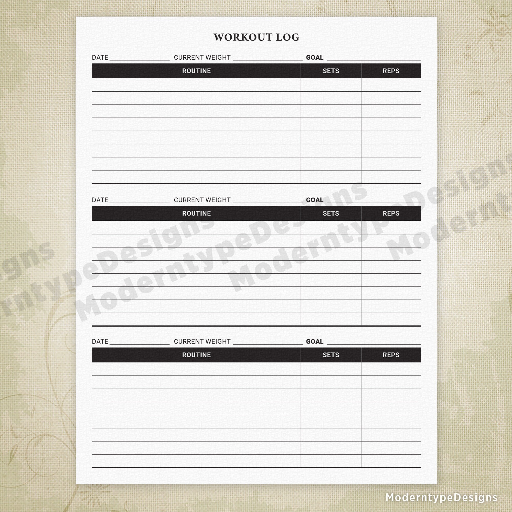 Workout Log Printable Form, Exercise Planner, Fitness Tracker, Weight ...