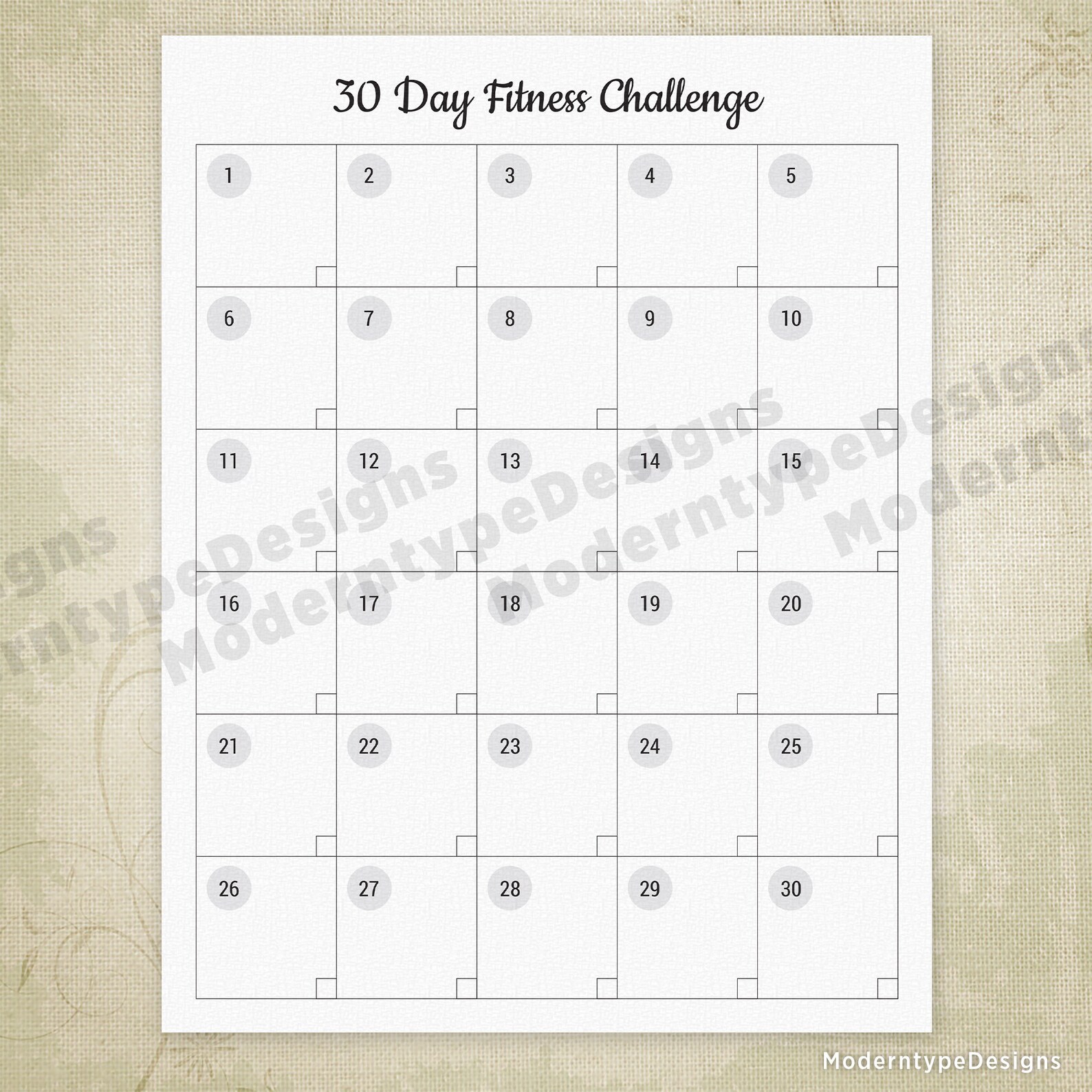 30 Day Fitness Challenge Printable: Workout Tracker (digital Download ...