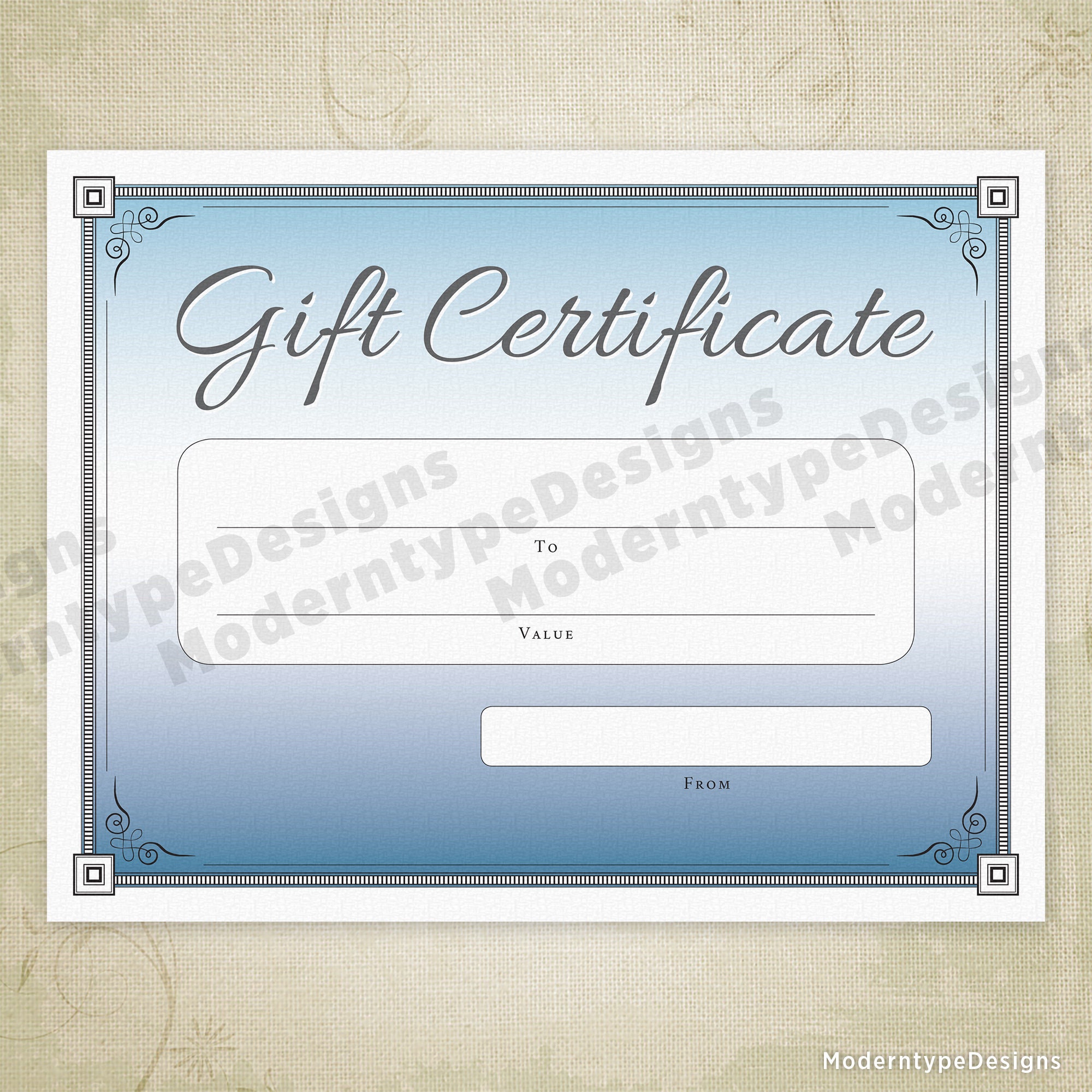 Printable Gift Certificate, Instant Download Gift Voucher, PDF for ...