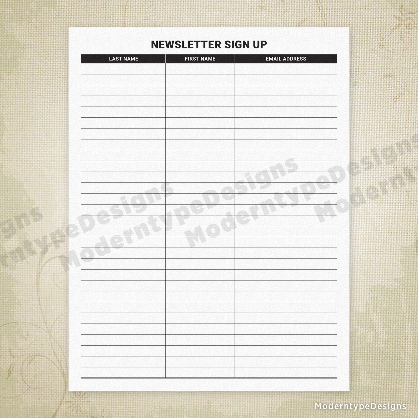 Newsletter Sign Up Printable Form Email List Sheet Customer Etsy