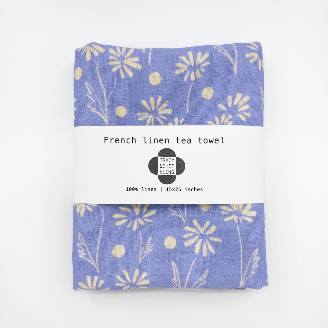Periwinkle Daisy Tea Towel French Linen Kitchen Towel - Etsy