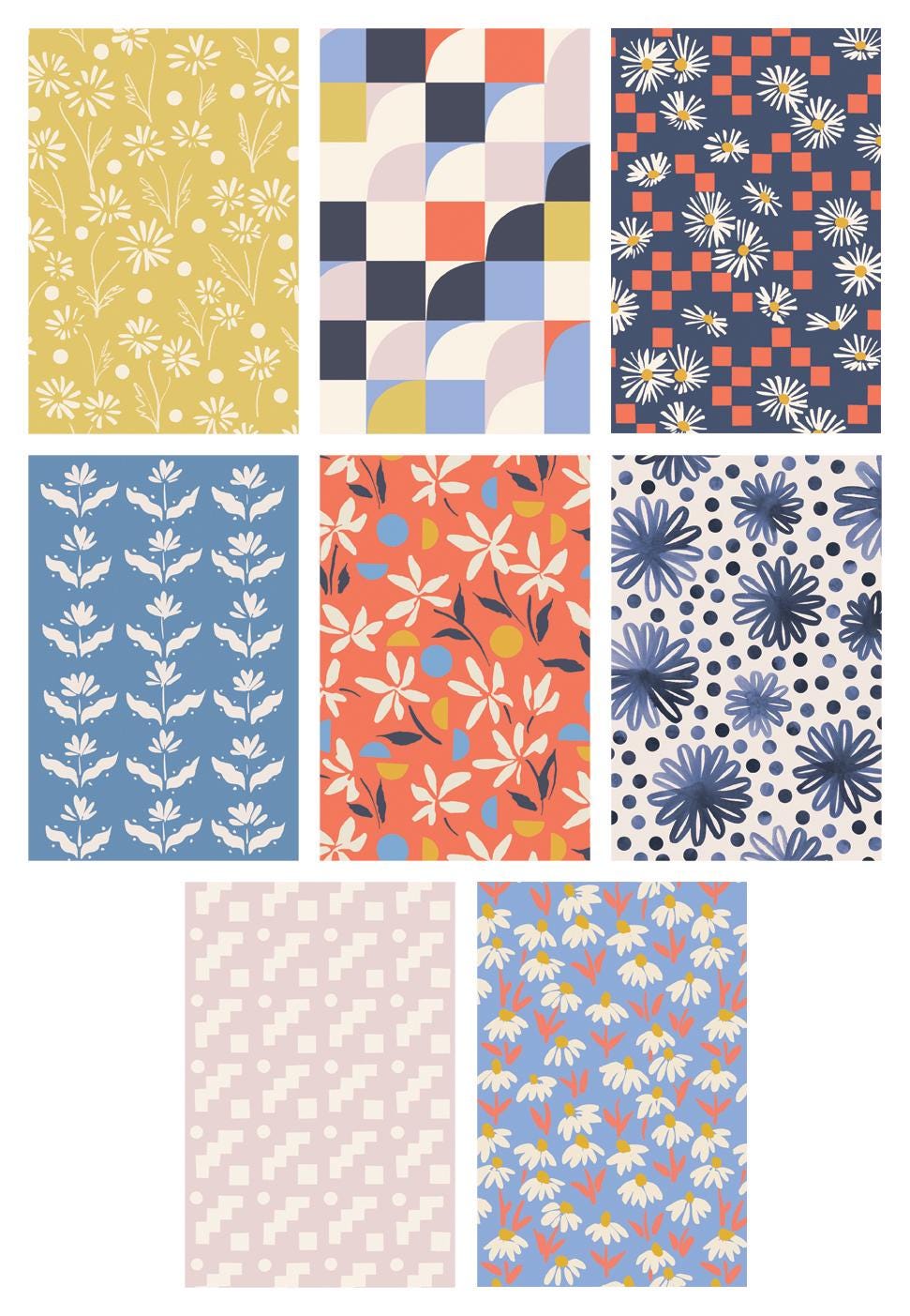Set of 8 Assorted Postcards - Floral & Geometric Designs - Etsy