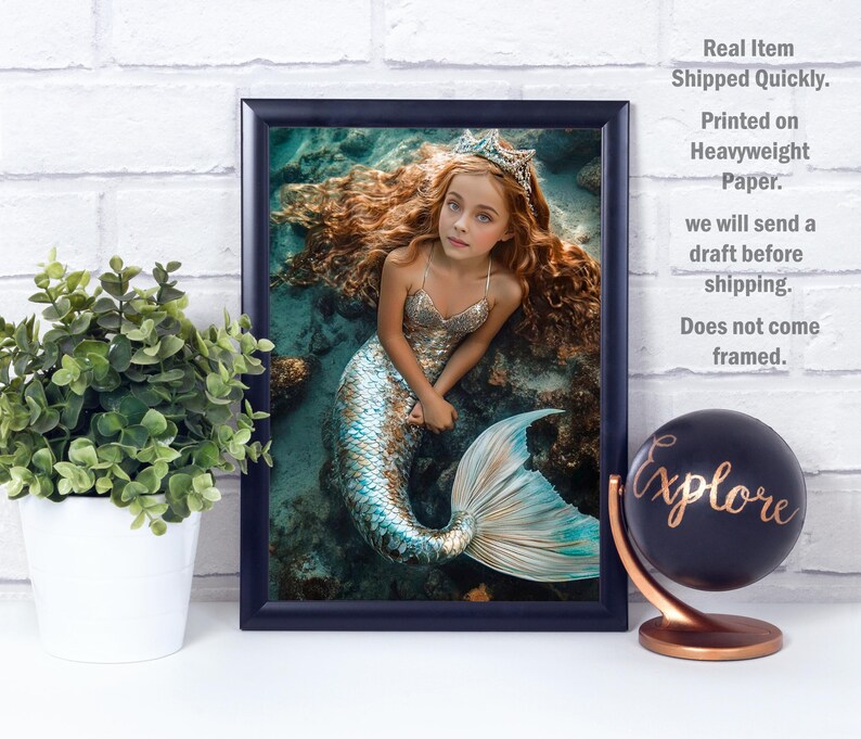 Custom Mermaid Portrait From Photo, Fantasy Art Poster, Birthday Gift ...