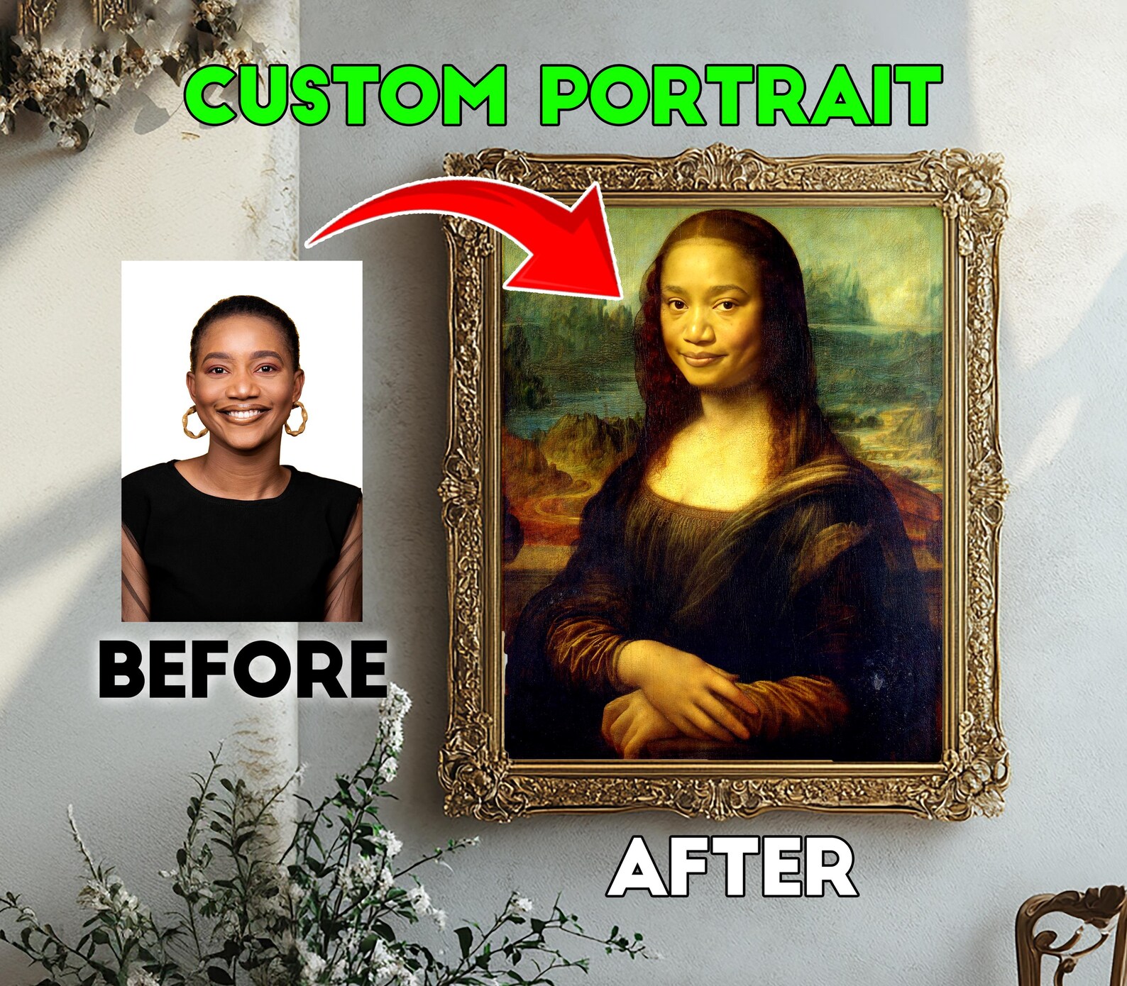 Custom Mona Lisa Portrait From Photo, Famous Historical Portrait, Wall ...