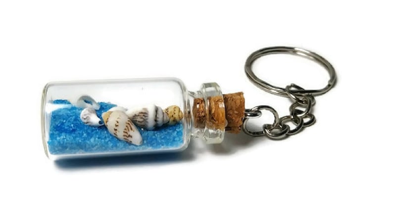 Mini Beach in a Bottle Keychain With Real Sea Shells Colored Sand ...