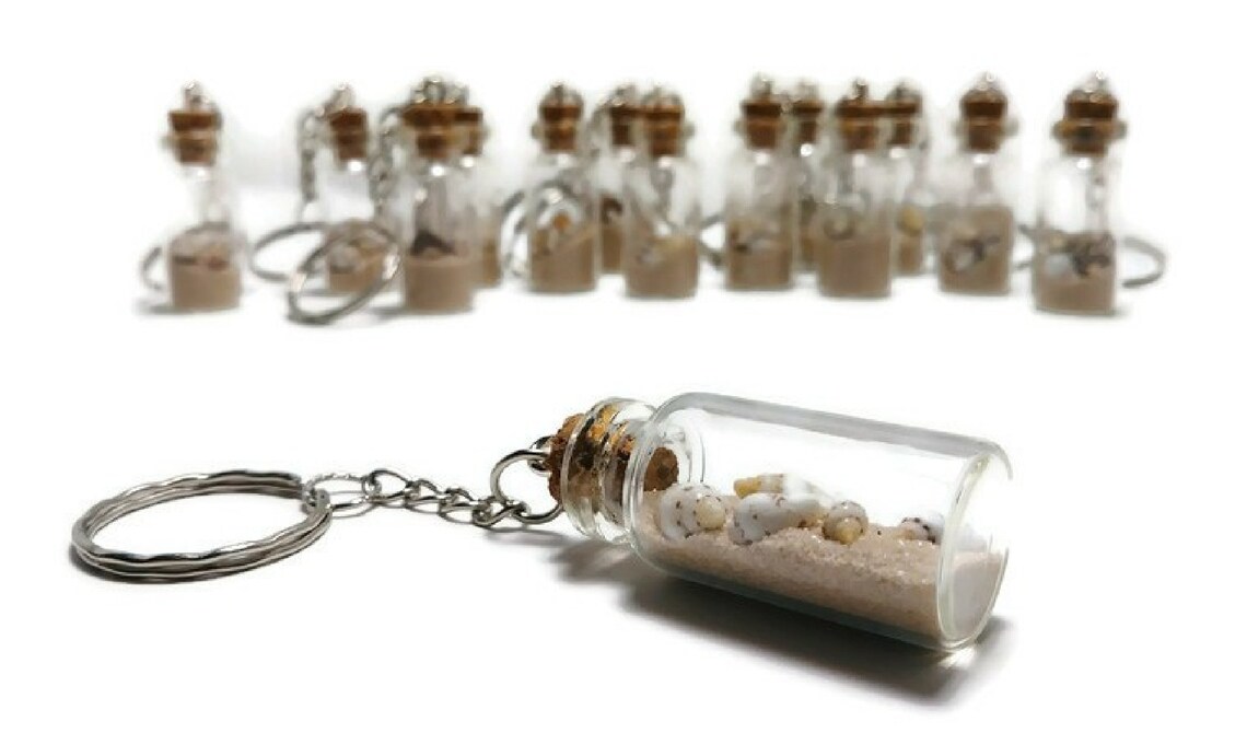 Mini Beach in a Bottle Keychain with Real Sea Shells Colored | Etsy
