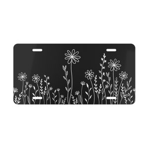 Hand Drawn Flower Field License Plate Black and White - Etsy