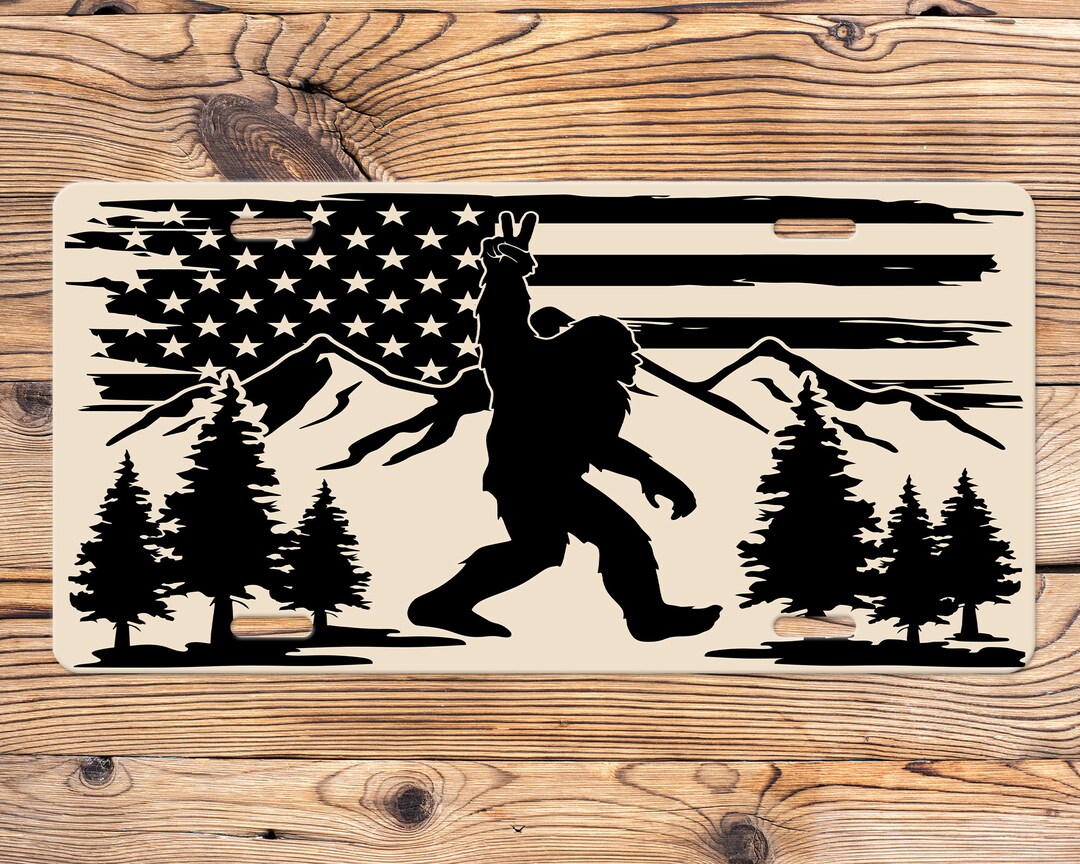 Bigfoot Peace Sign With American Flag License Plate Cream - Etsy