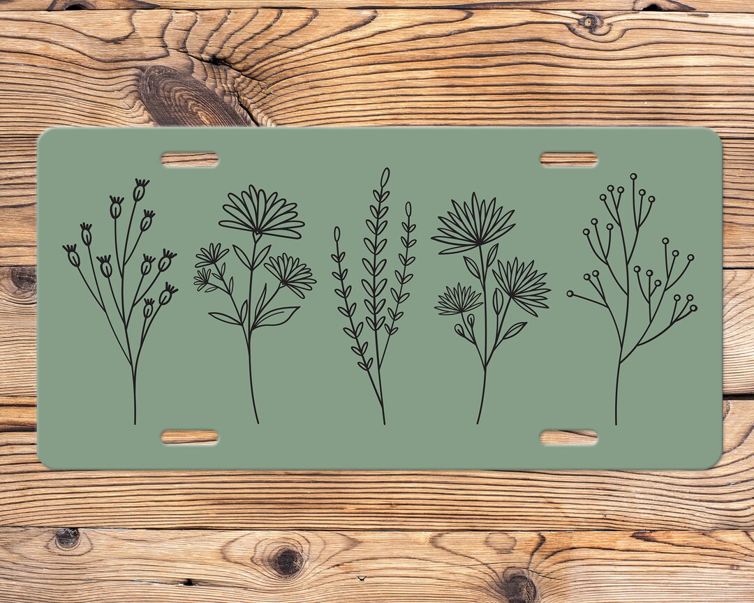 Hand Drawn Wildflowers License Plate Green - Etsy