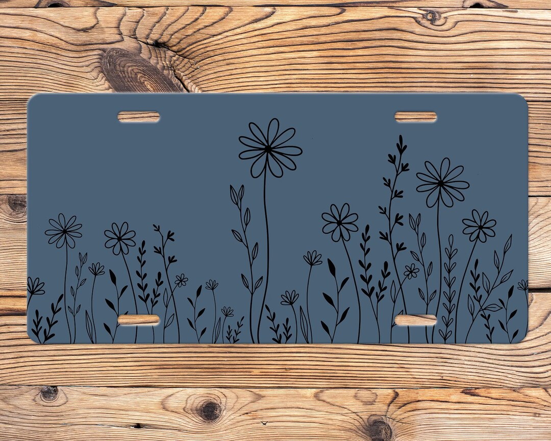Hand Drawn Flower Field License Plate Blue - Etsy