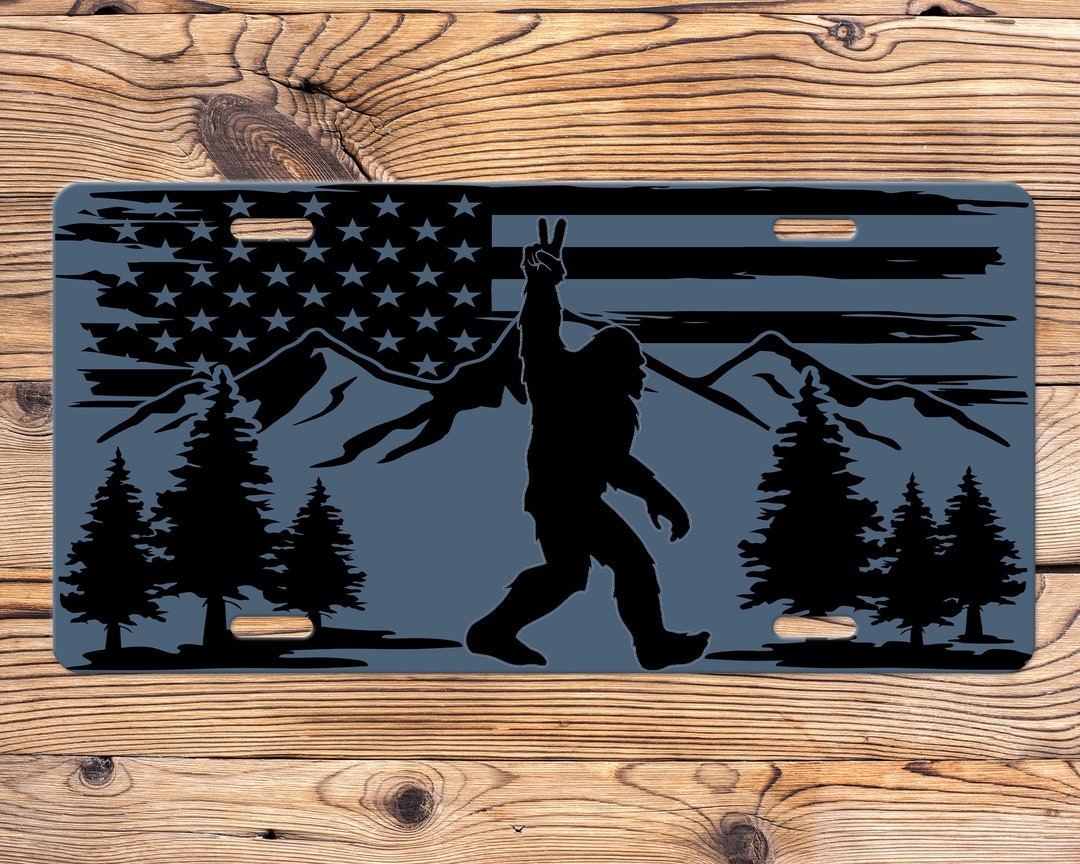 Bigfoot Peace Sign With American Flag License Plate Blue - Etsy