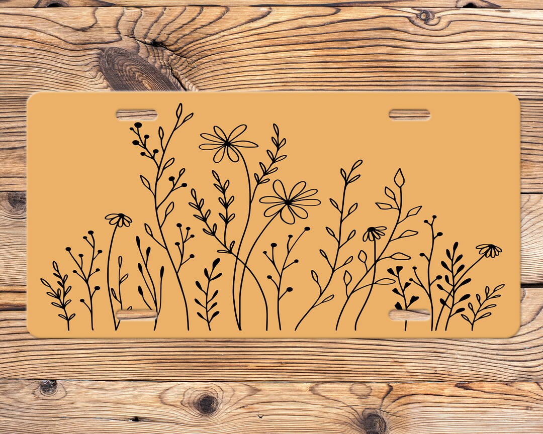 Hand Drawn Wildflower Field License Plate Yellow - Etsy