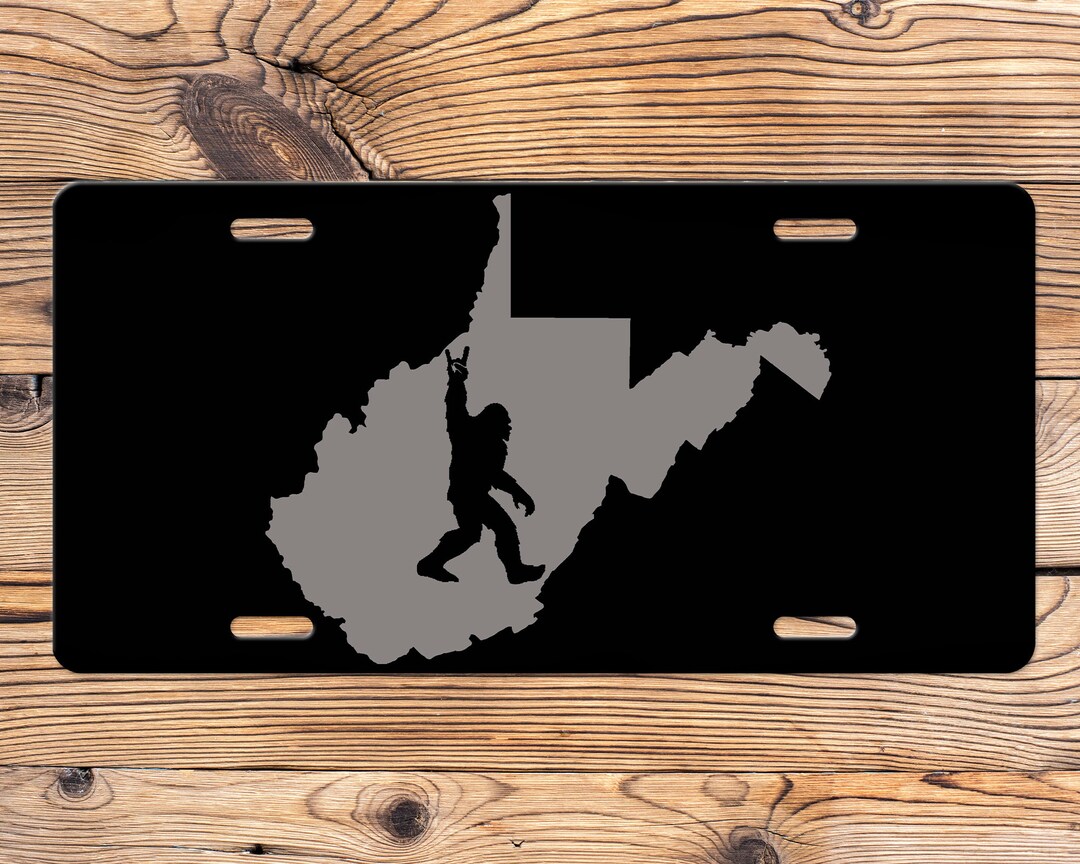 West Virginia Bigfoot Sasquatch License Plate Black Plate With Gray ...