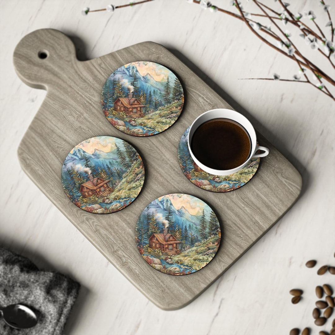 Mountain Cabin Coasters, Nature Lovers Gift, Rustic Home Decor ...