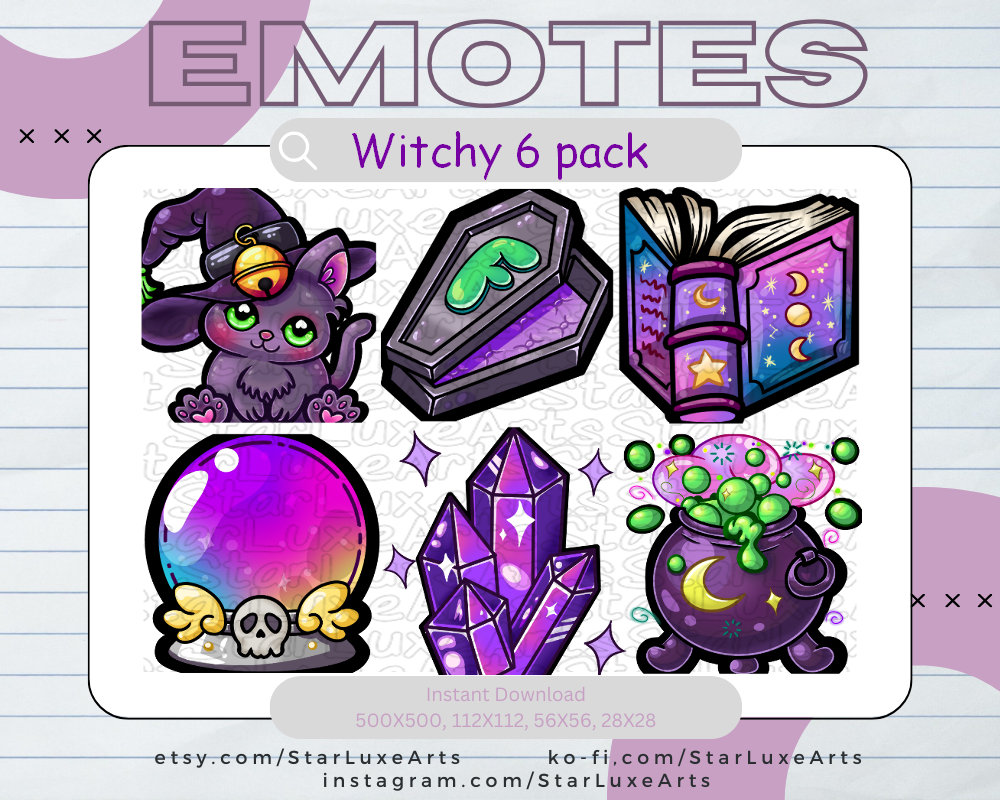 Witchy Emote Set 6 Emotes for Twitch Youtube Facebook Discord Tiktok ...