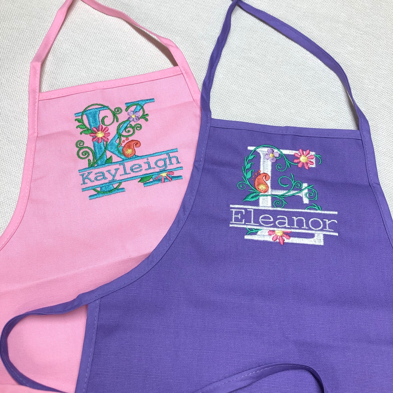 Personalized Aprons Set Name and Floral Monogram on Matching - Etsy