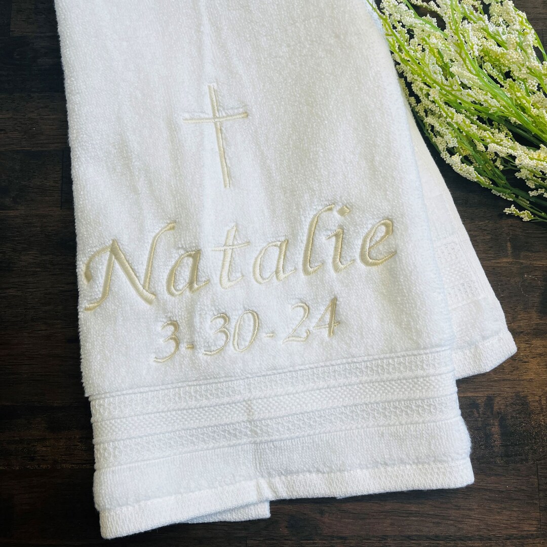 Personalized Baptism Towel CREAM Embroidery on Christening Towel ...