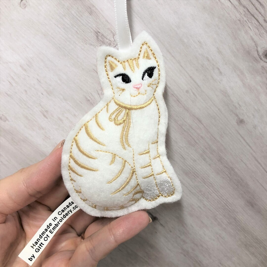 Cat Holiday Ornament - Embroidered Stuffed Felt Decoration - Holiday ...