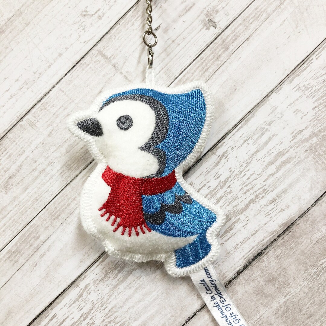 Bluebird Stuffie Keychain Embroidered Felt Decoration Bluebird Key Ring ...