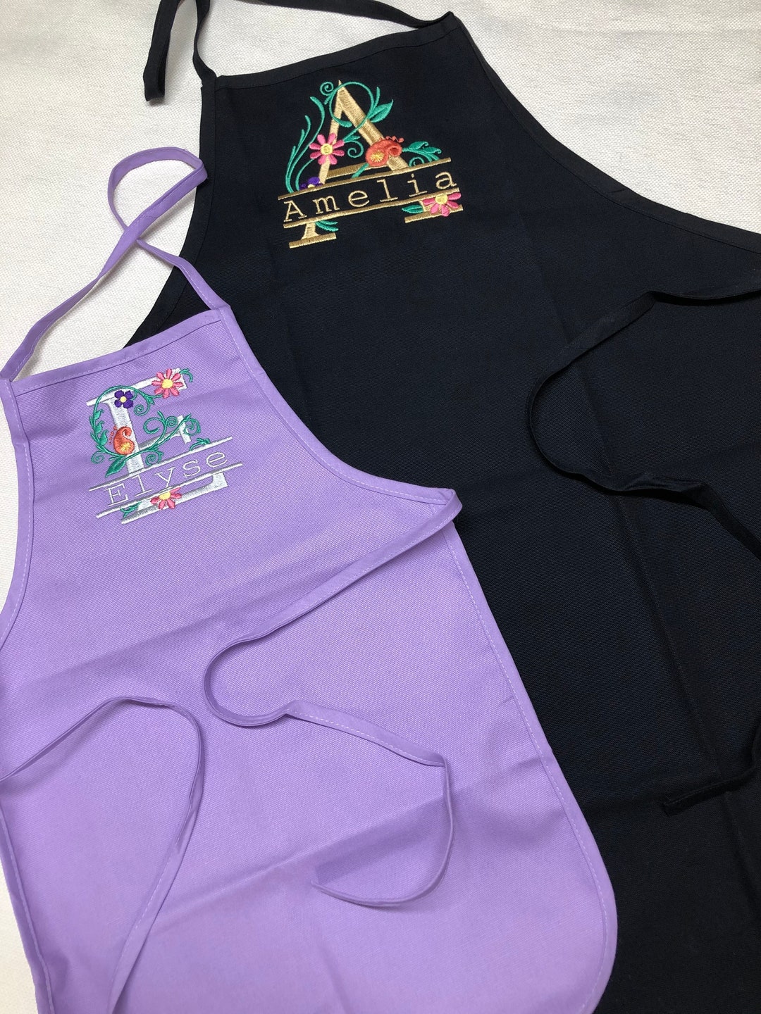 Personalized Aprons Set - Name and Floral Monogram on Matching Aprons ...